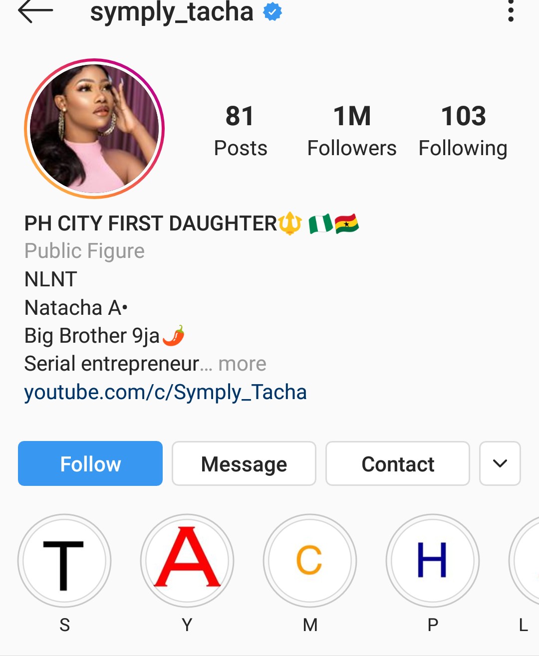 Tacha Clocks 1Million Followers on Instagram