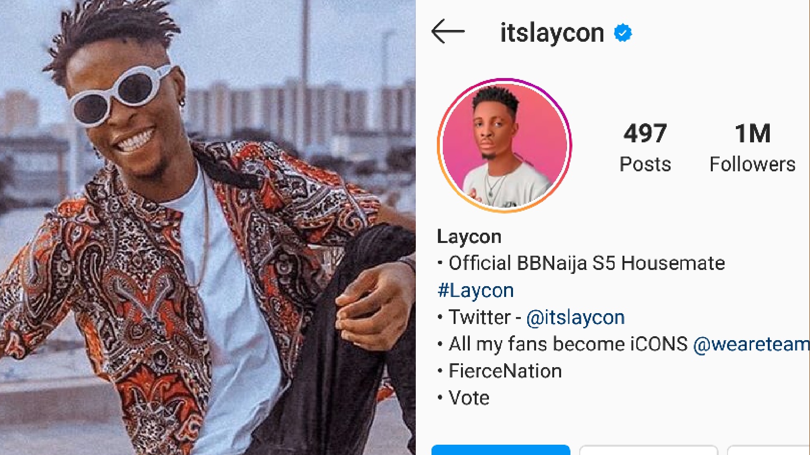 Laycon Becomes the first to Hit 1 Million Instagram Followers while in ...