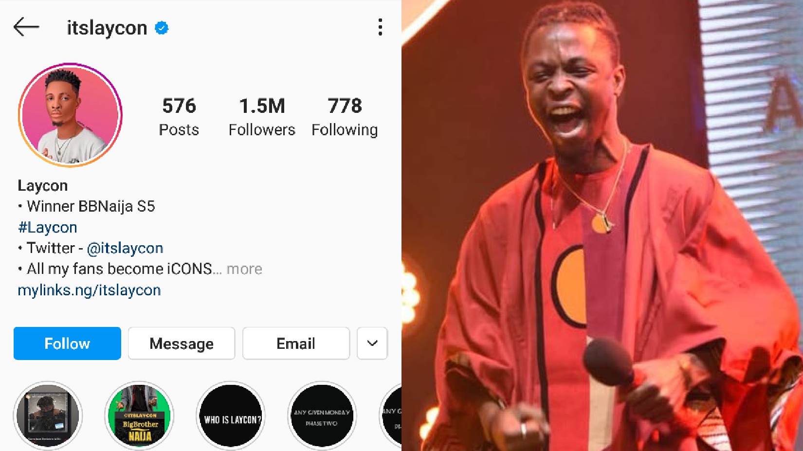 Laycon Hits Over 1.5Million Followers On Instagram