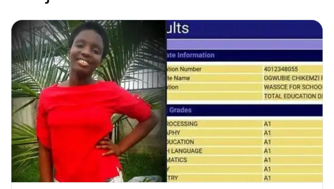 WASSCE2020: Young girl Applauded For Getting A1 in All Subjects