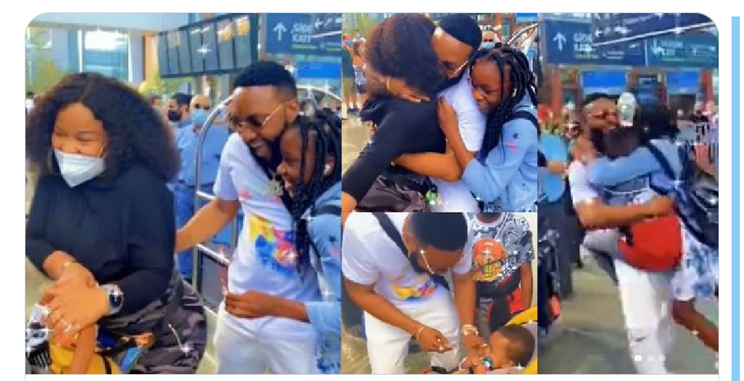 Heartwarming moment singer, Kcee’s wife and children welcome him at the ...